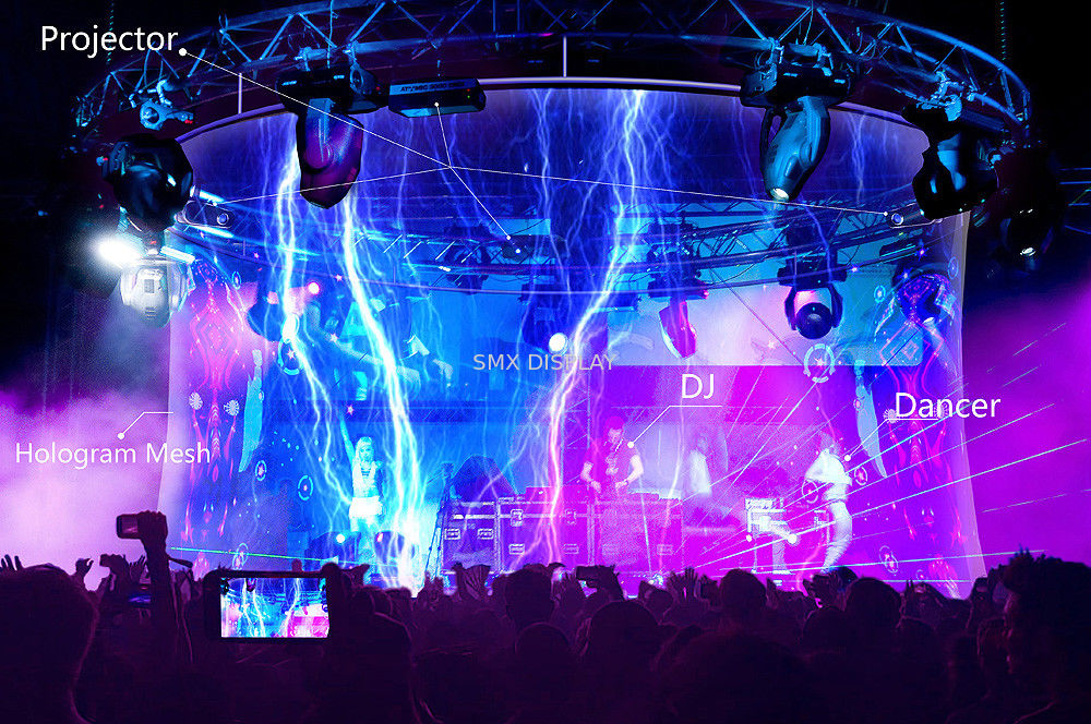 Long Range Holographic Mesh Projector Screen Extra Large 3D Hologram Screen